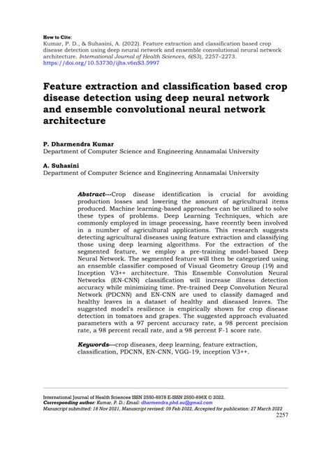Pdf Feature Extraction And Classification Based Crop Disease