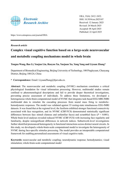 Pdf Complex Visual Cognitive Function Based On A Large Scale