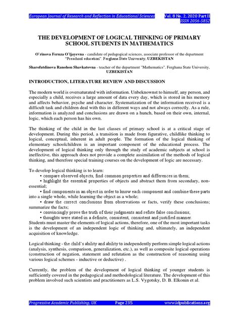 Full Paper The Development Of Logical Thinking Of Primary School