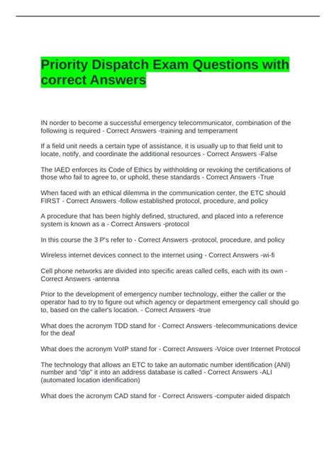 Priority Dispatch Exam Questions With Correct Answers Priority Dispatch Emd Stuvia Us