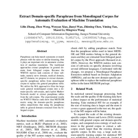 Extract Domain Specific Paraphrase From Monolingual Corpus For Automatic Evaluation Of Machine