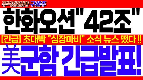 한화오션 주가전망 ︎ 긴급 지금 막 초대박 뉴스 떴습니다 긴급 초대박 심장마비 소식 뉴스 떴다 美군함 긴급발표 한화오션목표가 한화오션대응 한화오션