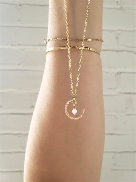 Dainty Moon Necklace Rose Gold Crescent Moon Necklace Moon Phase