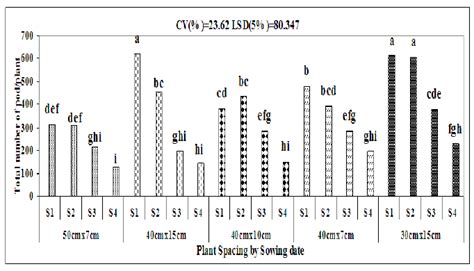 Interaction Effect Of Plant Spacing And Sowing Date On Total Number Of