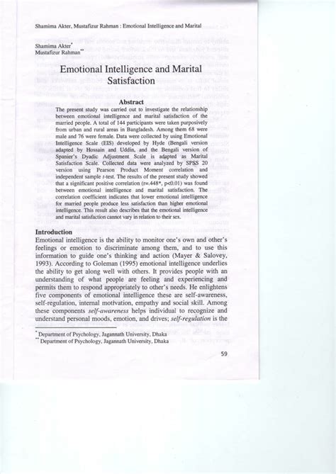 Pdf Emotional Intelligence And Marital Satisfaction