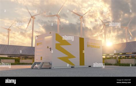 Modern Battery Energy Storage System With Wind Turbines And Solar Panel