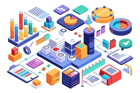 Isometric Illustration Of Business Data And Analytics With Charts Graphs And Other Visual