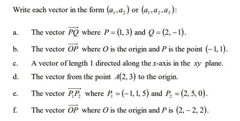 solved write each vector in the form a a2 or a az the vector pq
