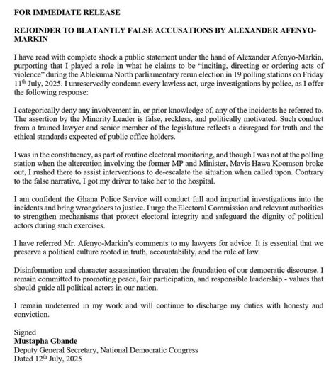 Gbande Refutes Allegations Of Involvement In Ablekuma North Rerun