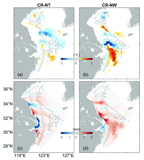 Differences In The Simulated Monthly Mean Sst A B And Sss C D