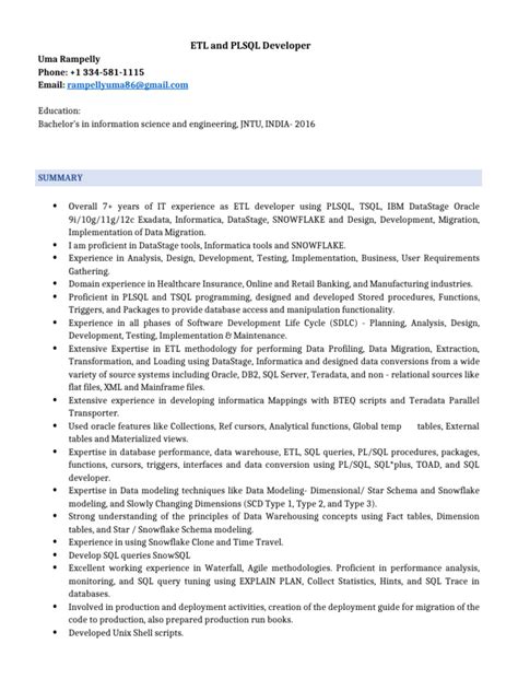 uma etldeveloper resume pdf pl sql ibm db2