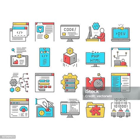 Dev Code Occupation Collection Icons Set Vector Stock Illustration