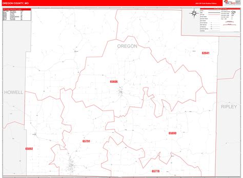 Oregon County Mo Zip Code Wall Map Red Line Style By Marketmaps Mapsales