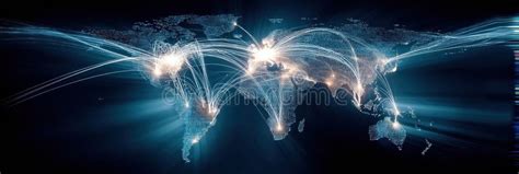 Digital World Map Featuring Glowing Parcel Lines Connecting Continents For Global Communication
