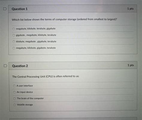Solved Which List Below Shows The Terms Of Computer Storage