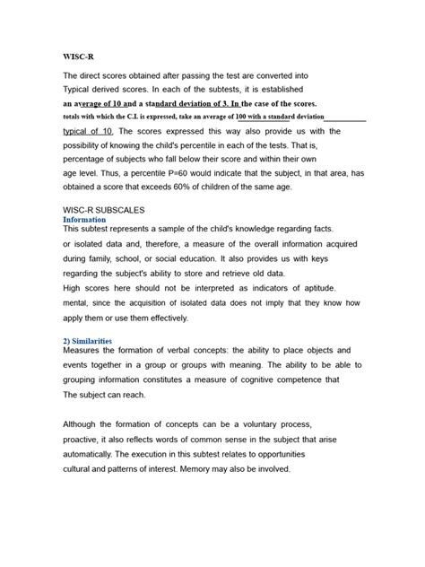Interpretation For The Wisc R Pdf Memory Knowledge