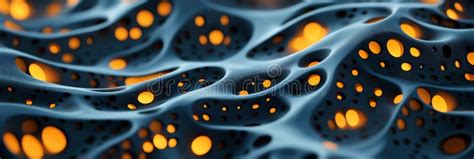 Abstract Cellular Structure Fluid Forms Glowing Holes Organic Texture Deep Blue Abstract