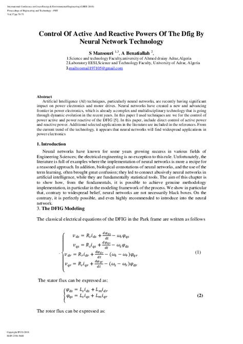 pdf control of active and reactive powers of the dfig by neural