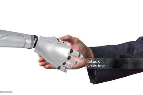 흰색 배경에 로봇 악수 사업가 인공 지능 Ai 혁신 미래 현대 기술 3차원 형태에 대한 스톡 사진 및 기타 이미지 3차원