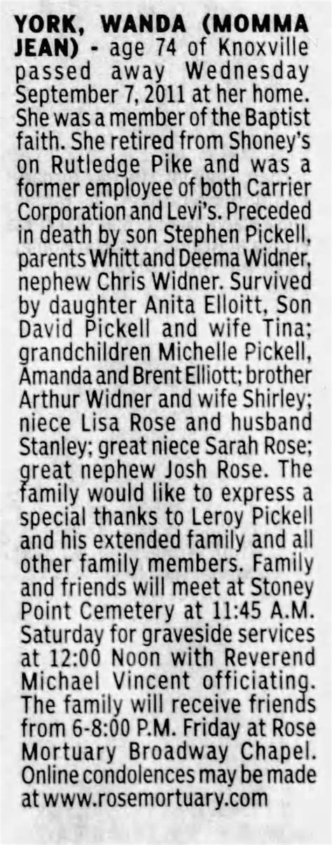 Wanda Jean Widner York 1937 2011 Find A Grave Memorial