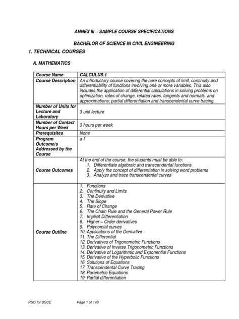 Annex Iii Bsce Course Specifications Oct 24 2017 Pdf Normal