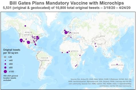 Geospatial Rendering Of Tweets About Gates Mandatory Vaccine Conspiracy