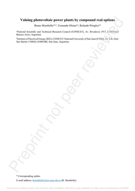 Pdf Valuing Photovoltaic Power Plants By Compound Real Options