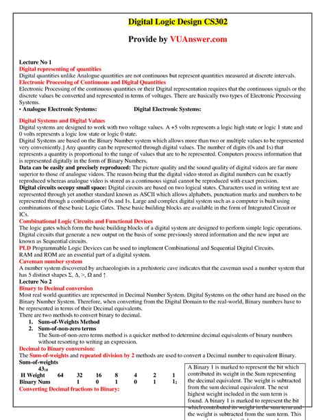 CS302 Midterm Short Notes Digital Logic Design CS Provide By VUAnswer