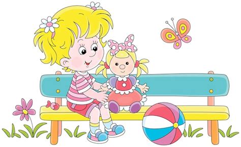 Menina Feliz Brincando Com Uma Boneca De Brinquedo Engraçada Em Um