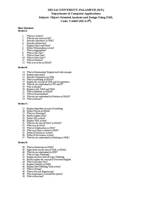 Ooad Question Bank Pdf Systems Theory Information Management