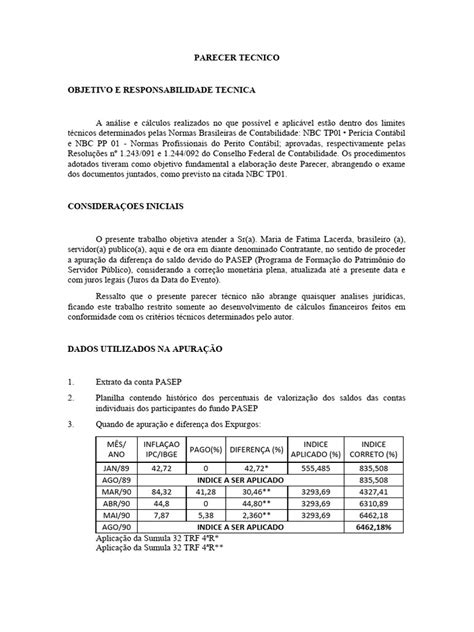 Parecer Tecnico Pdf Contabilidade Contabilidade De Inflação