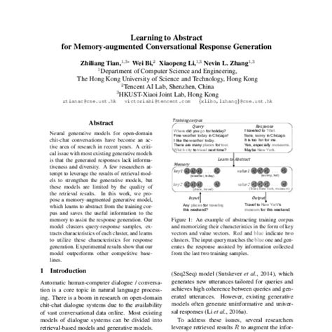 Learning To Abstract For Memory Augmented Conversational Response Generation Acl Anthology