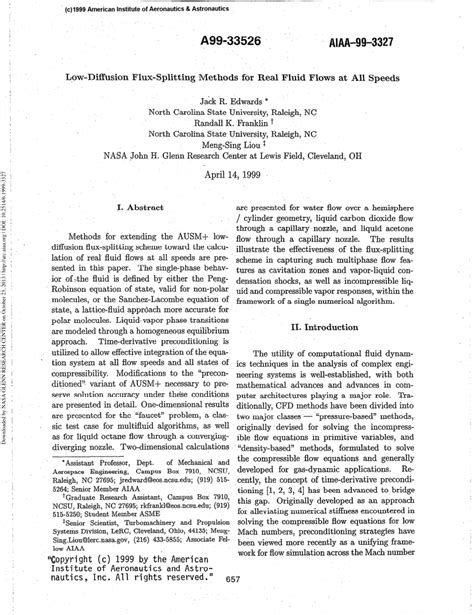 Pdf Low Diffusion Flux Splitting Methods For Real Fluid Flows With