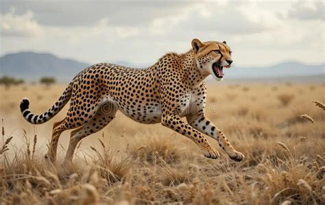 Fierce Cheetah Sprinting Across The African Savanna Stock Illustration