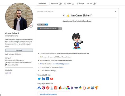 ‏omar elsherif 🥑‏ على linkedin ‏ github readme profile‏ ‏٤٣‏ من
