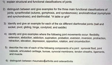 Solved 1 Explain Structural And Functional Classifications Of Joints