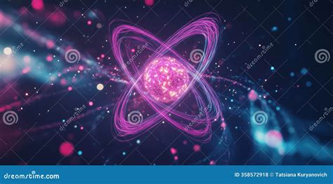 Atomic Structure Visualization With Vibrant Energy Trails Glowing