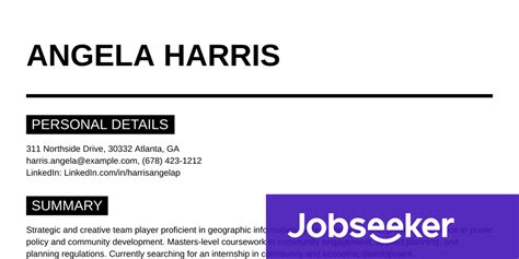 Internship Resume Example Jobseeker