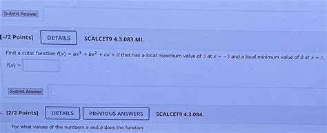 Solved Find A Cubic Function Fx Ax3 Bx2 Cx D That