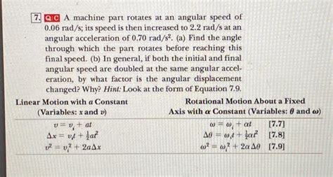 solved 7 qc a machine part rotates at an angular speed of