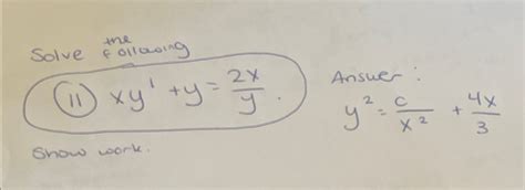 Solved Solve Followingii Xyy2xyanswery2cx24x3show