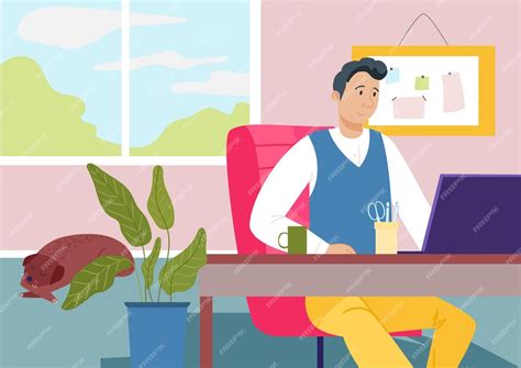 Premium Vector Online Internet Remote Workplace Male Character