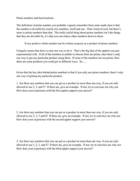 prime numbers and factorizations