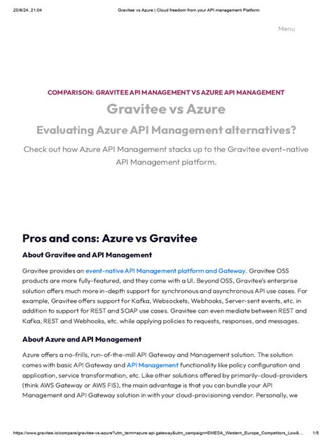 Gravitee Vs Azure Cloud Freedom From Your Api Management Platform Pdf Microsoft Azure