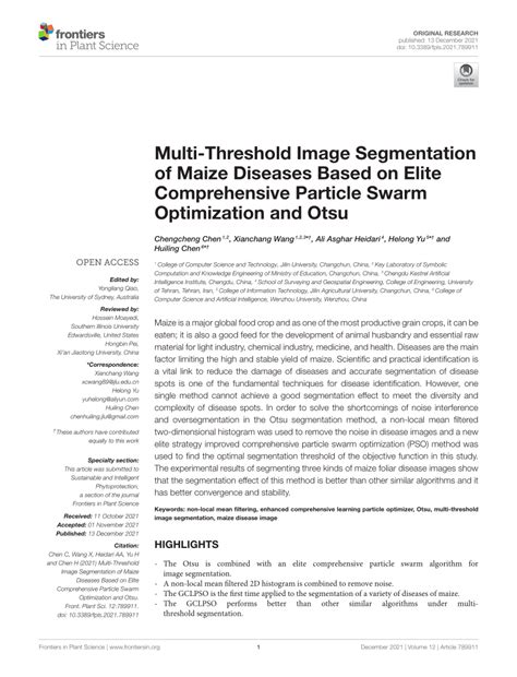 Pdf Multi Threshold Image Segmentation Of Maize Diseases Based On Elite Comprehensive Particle