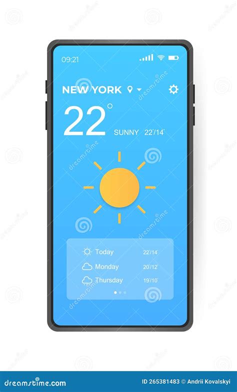 Mobile Weather App Interface Design Gui Elements For Weather Forecast