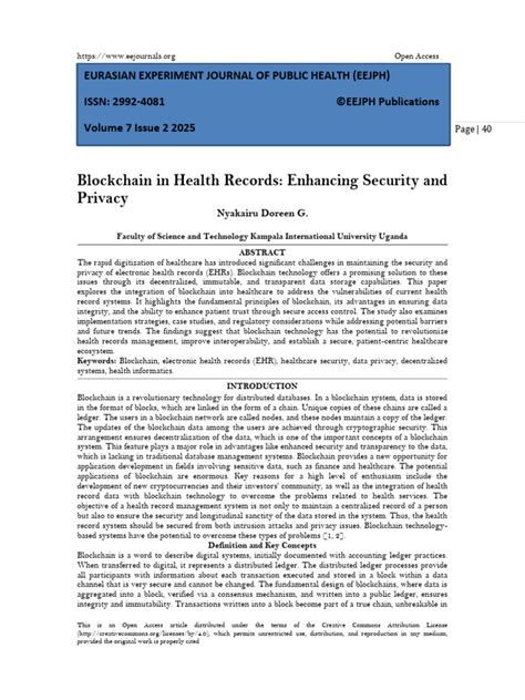Blockchain In Health Records Enhancing Security And Privacy Pdf Electronic Health Record
