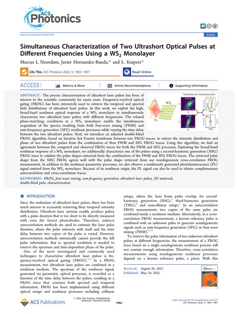 Pdf Simultaneous Characterization Of Two Ultrashort Optical Pulses At Different Frequencies