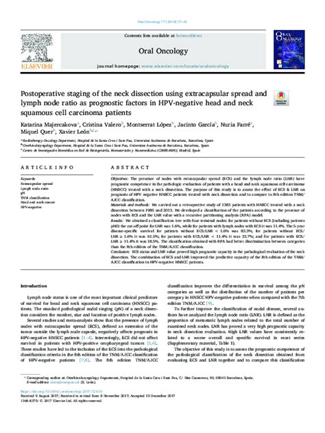 Pdf Postoperative Staging Of The Neck Dissection Using Extracapsular Spread And Lymph Node