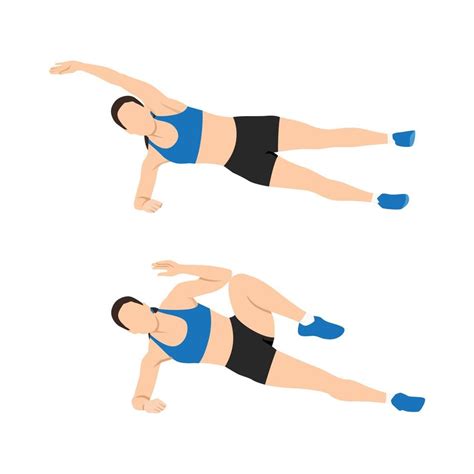 Woman Doing Side Plank Crunches Exercise Flat Vector Illustration